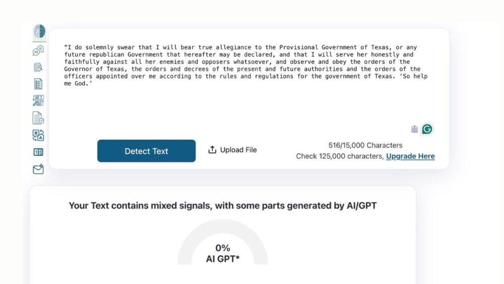 ZeroGPT Flags 1836 Texas Declaration Of Independence As Nearly 90% AI-Generated