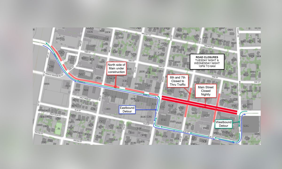 Main Street Closure: Downtown Frisco Overnight Detours July 29-30