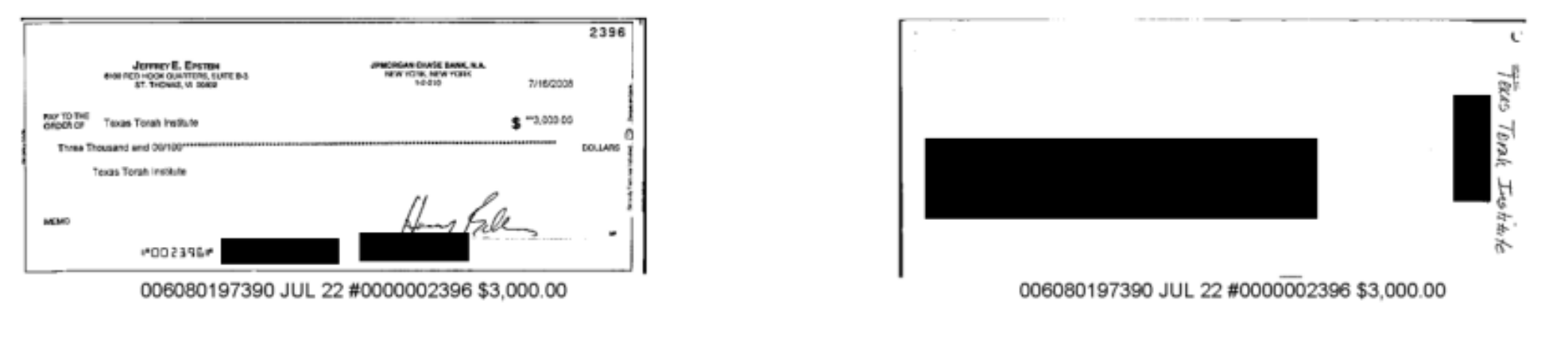 Epstein Paid $28K To Dallas Torah School: New Files