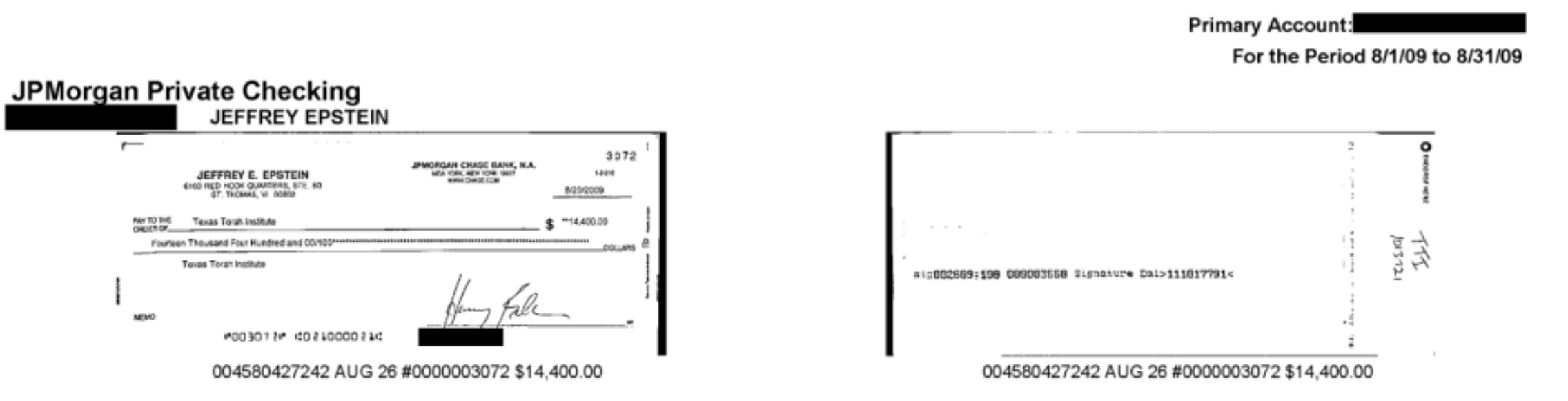 Epstein Paid $28K To Dallas Torah School: New Files