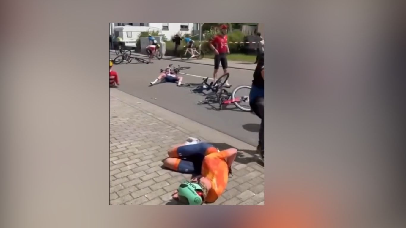 Cyclist Sent Flying After Mobility Scooter Rolls Onto Race Course